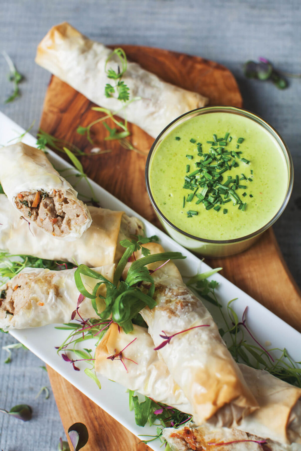 Crispy Baked Spring Rolls with a Spring Pea Dipping Sauce - Edible San ...